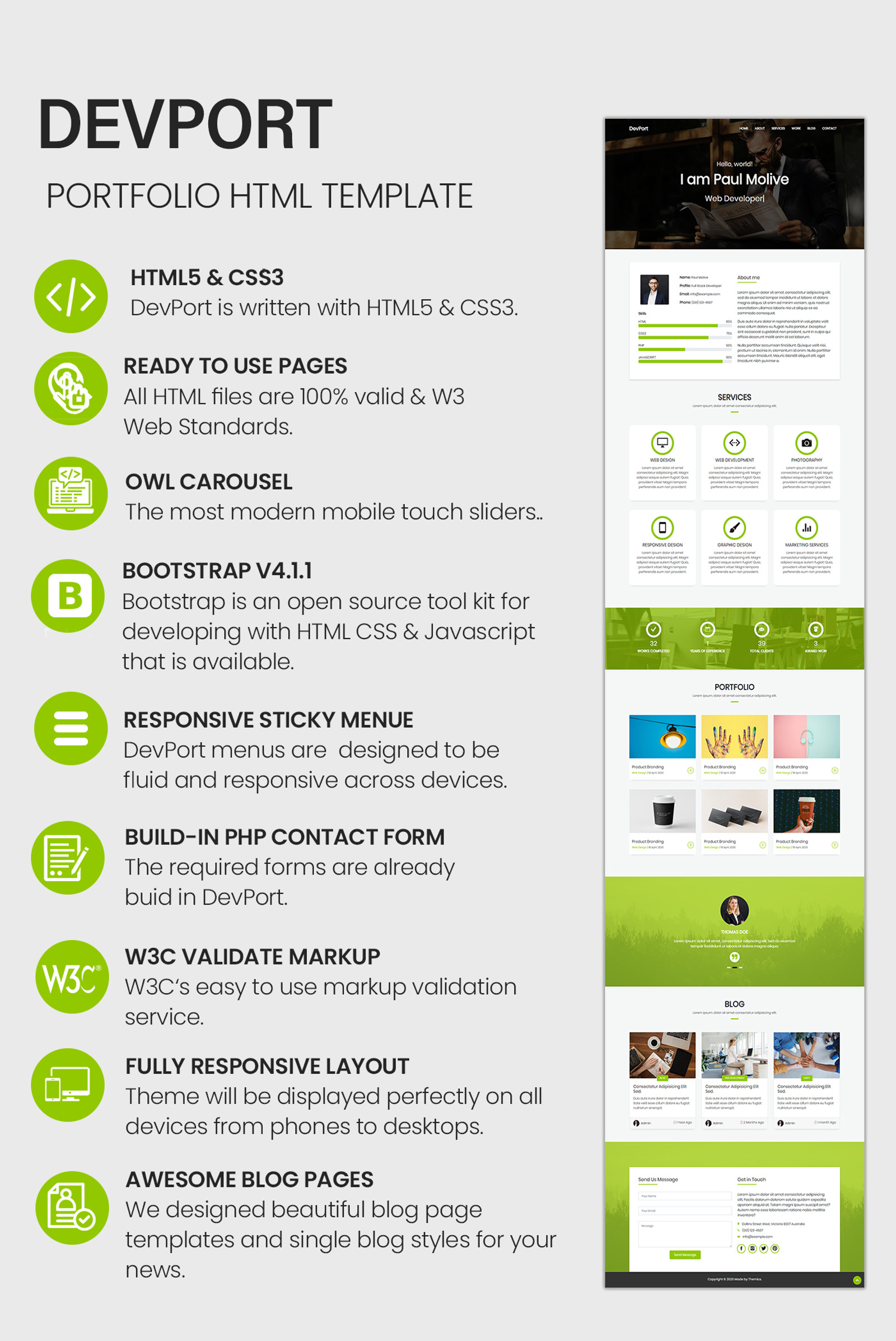 DevPort - Portfolio Landing Page Template - TemplateMonster